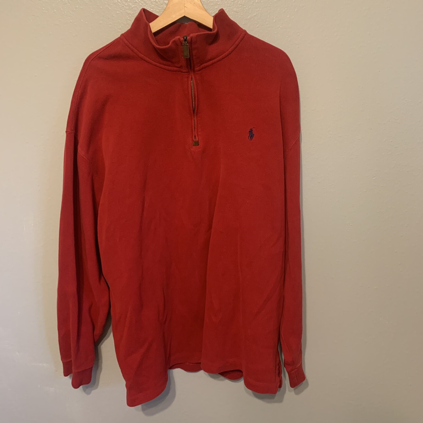 Polo Ralph Lauren Mens XLT Tall Red 1/4 Zip Sweater P… - Gem