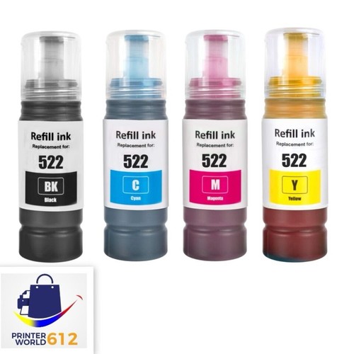 INK Compatible WITH Epson Ecotank 522 T522 502 T502 Ink Bottle 4Pack ...