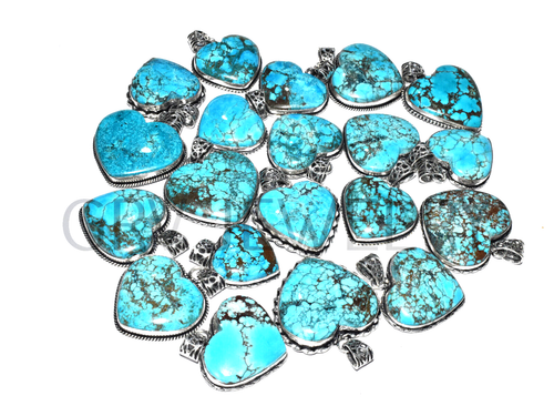 Heart Shape Turquoise Gemstone 200pcs Pendants Bulk Lot 925 Silver ...