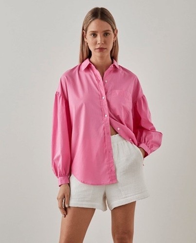Rails Janae Pink Button Down Shirt Long Pleated Sleeve Oversized XS EUC | eBay