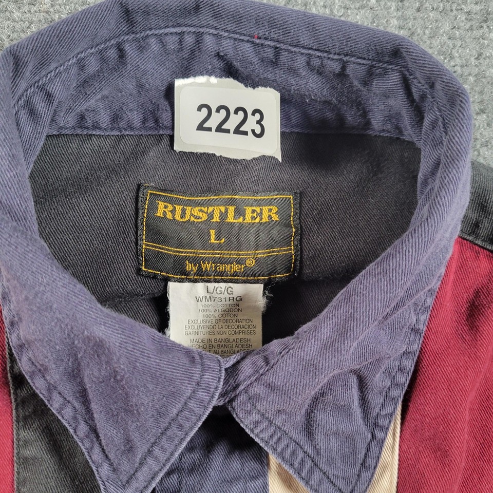 Rustler by Wrangler Shirt Mens Large Colorblock Brushpopper Western ...