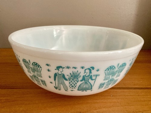 Vintage PYREX Mixing Bowl #404 Amish Butterprint Turquoise On White 4 ...