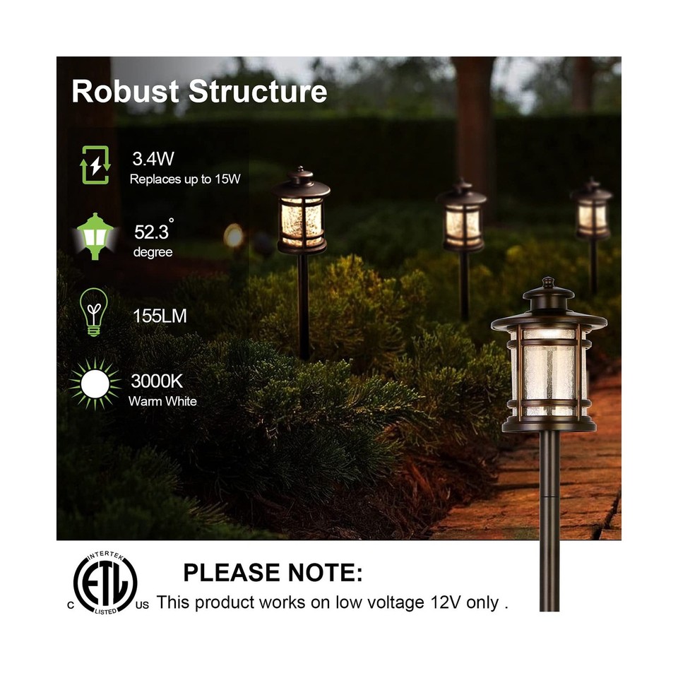 hykolity Low Voltage ORB LED Landscape Path Light W/ Crackled Shade, 3 ...