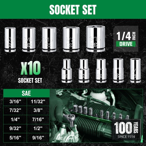 SK 1/4" Drive Socket Set, SAE Sockets, 10-Piece 3/16" to 9/16 ...