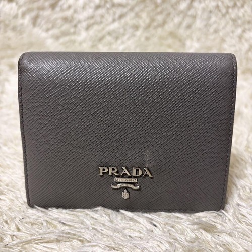 Prada Bi-fold Wallet Leather Saffiano Bi-color Mini Wallet Authentic | eBay