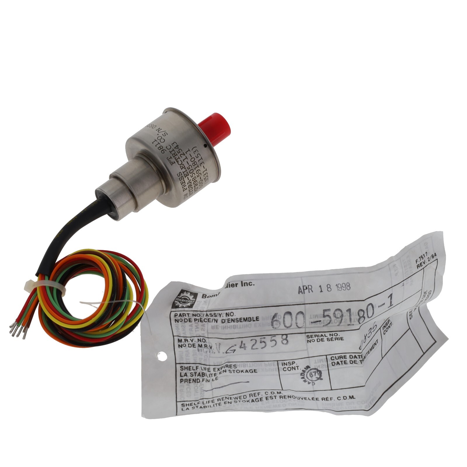 New Hydra-Electric Pressure Switch P/N 600-59180-1 CL600 Challenger ...