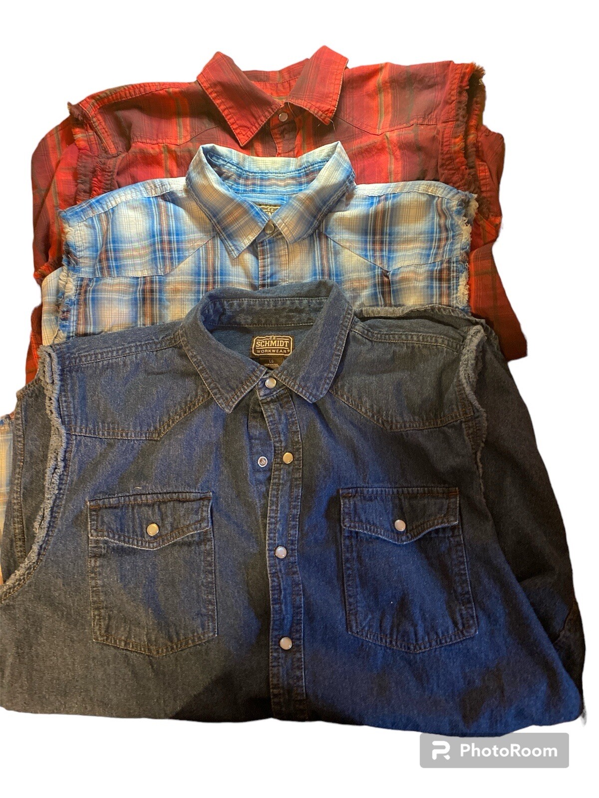 C.E. Schmidt Workwear Mens Large Sleeveless Raw Edge Pearl Snap EC Lot ...