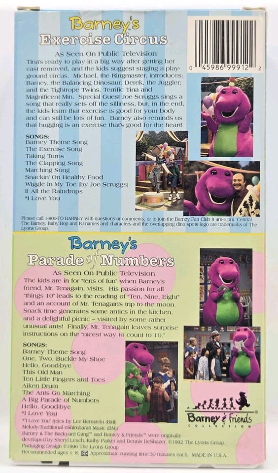 Barney’s Exercise Circus & Parade of Numbers VHS 1996 Video 2-Tape ...