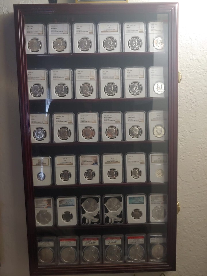 Coin Slab Display Case NGC PCGS ICG CAC Cherry Cabinet Wood Collector ...
