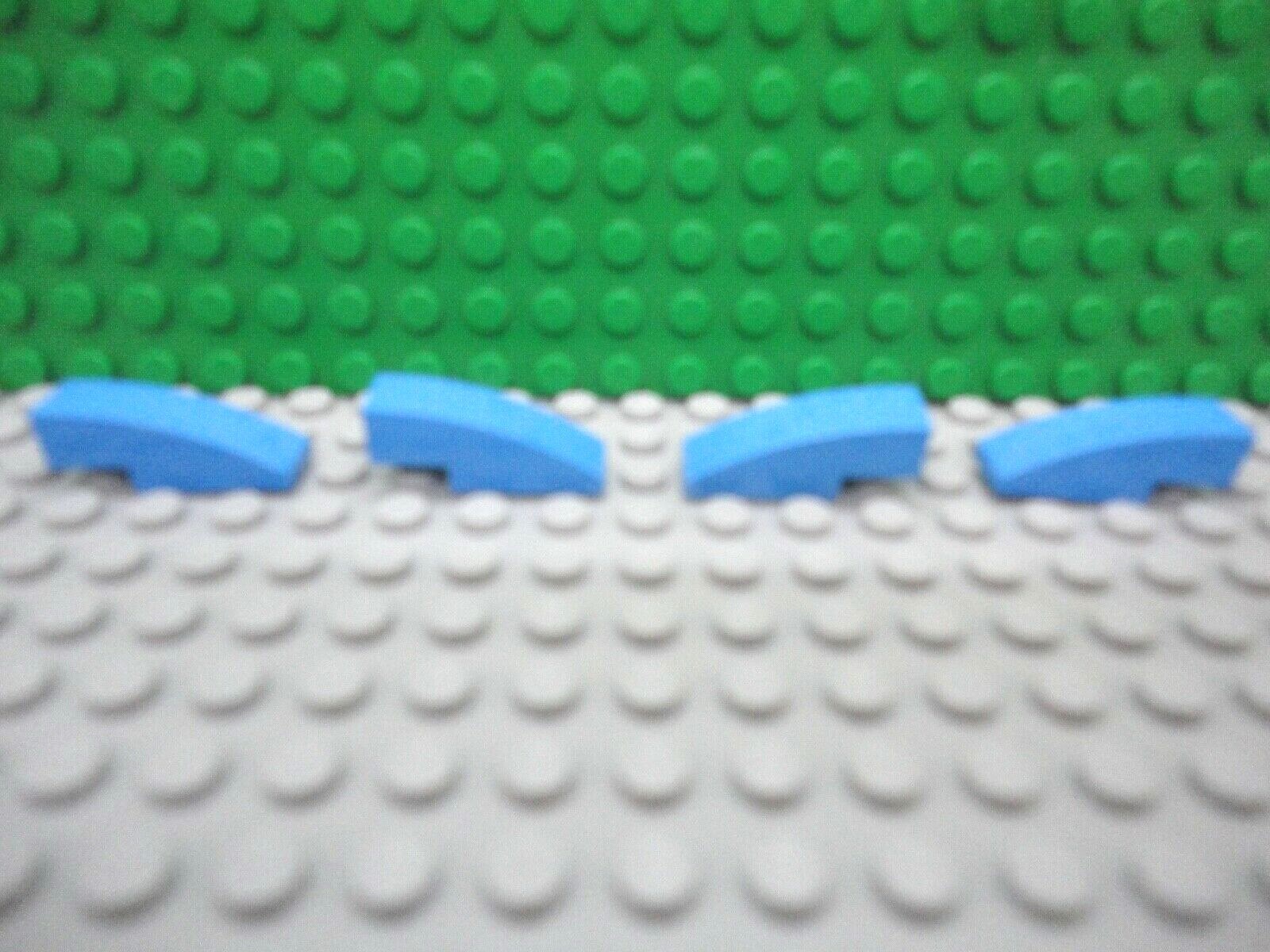 Lego 4 Dark Azure 3x1 Curved Smooth Slopes brick block NEW | eBay