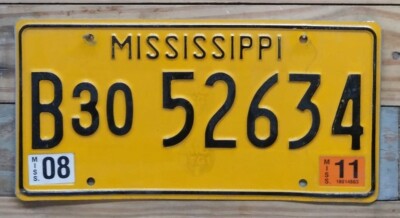 Mississippi expired 2011 Black On Yellow Trailer License Plate/Tag ...