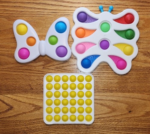 Set Of 3 Pop It Fidget Hard White Butterflies, Yellow Square kids toy ...