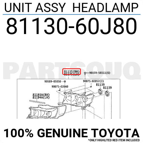 8113060J80 Genuine Toyota UNIT ASSY HEADLAMP 81130-60J80 | eBay