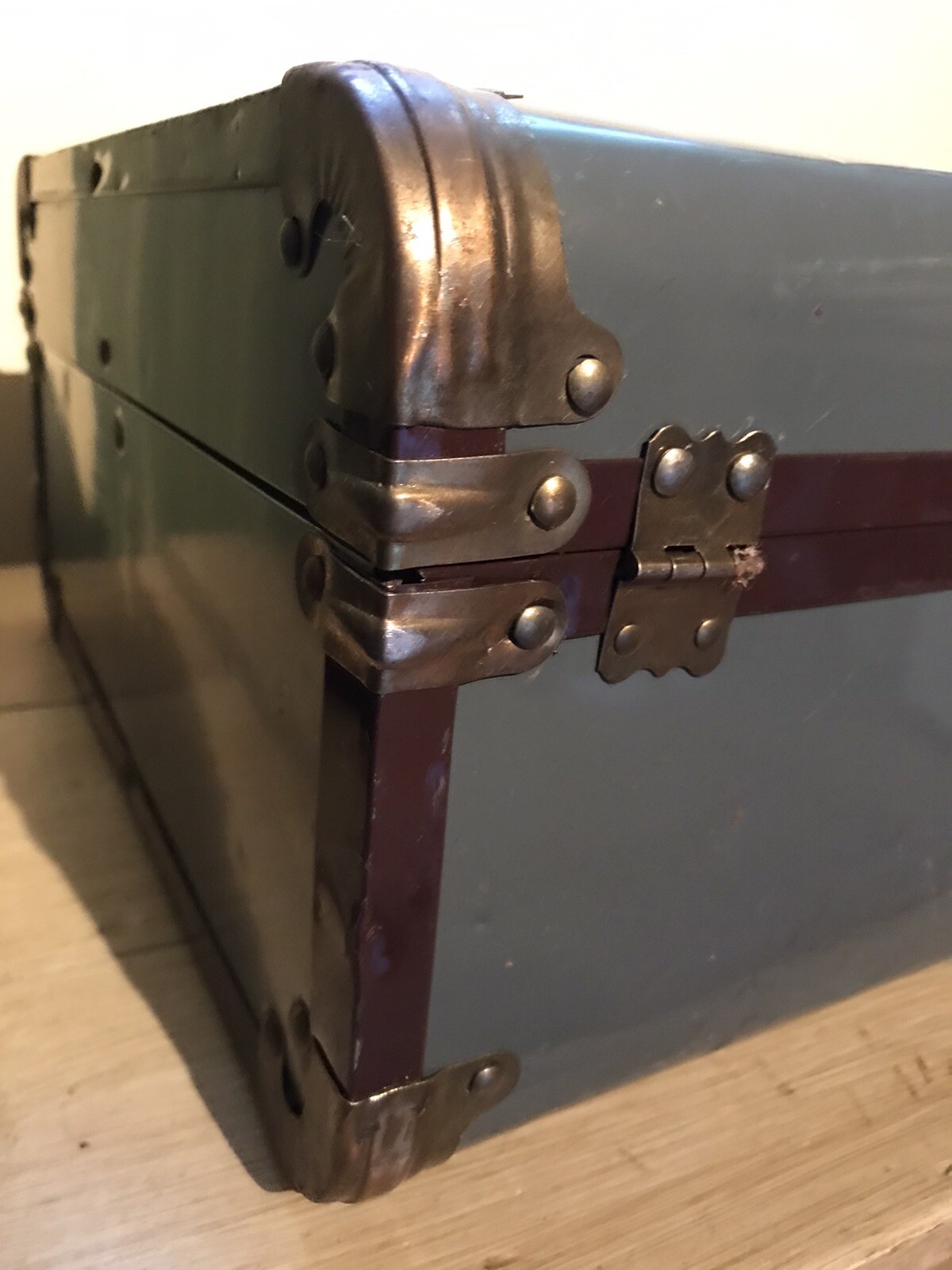 Vintage 1940s Metal Suitcase Luggage Briefcase Blue With Paper Lining ...