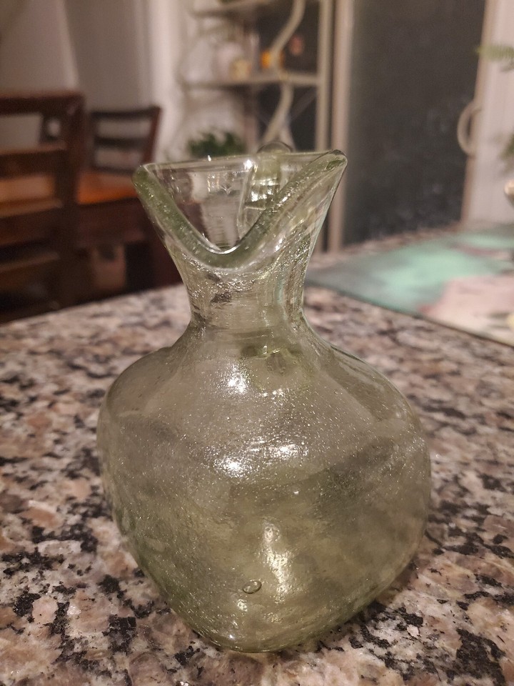 Vintage Green Mid Century Hand Blown Green Glass Small Pitcher | eBay