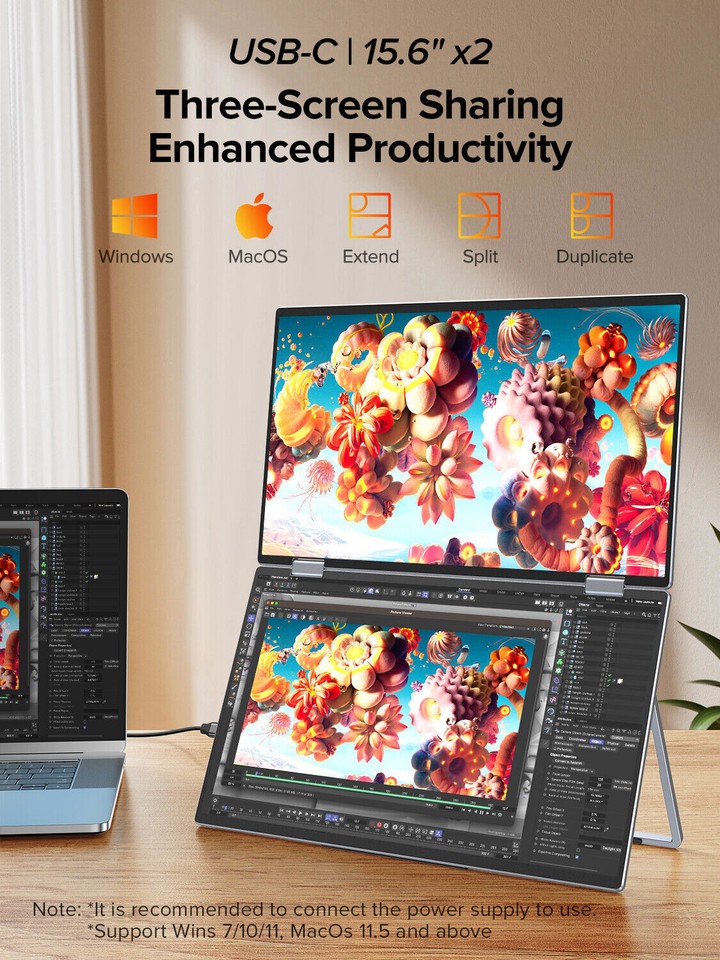 15.6" Dual Touch Screen Folding Monitor Portable Display Laptop Monitor ...