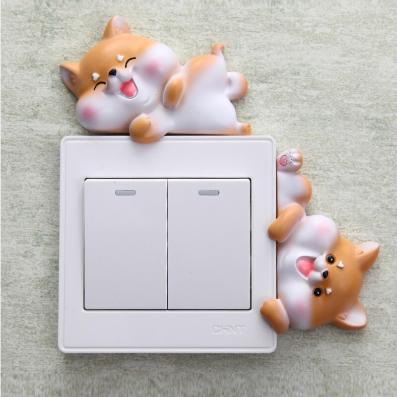 4PCS Cute Dog Livingroom Switch Surround Sticker Shiba Inu Wall Socket ...