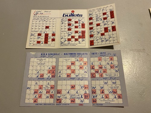2 Baltimore Bullets 1971-72 and 1975-76 Old Rare Schedules | eBay