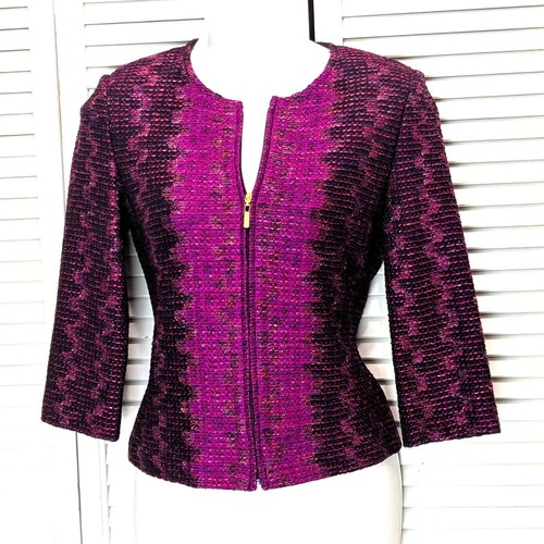 St. John Pink Tweed Boucle Zip Front Jacket SZ 0 Wool Rayon 2013 ...