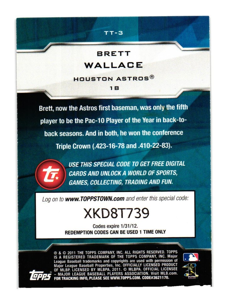 2011 Topps #TT-3 Brett Wallace Houston Astros | eBay