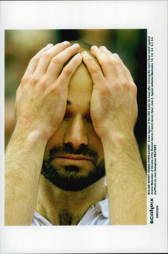 US Andre Agassi holds hands over his face after... - Vintage Photograph ...