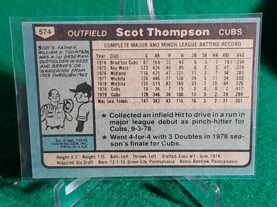 1980 Topps Scot Thompson Chicago Cubs #574 | eBay