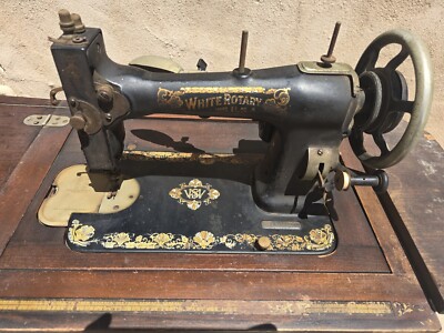 ANTIQUE WHITE ROTARY SEWING MACHINE IN Martha Washington CABINET | eBay