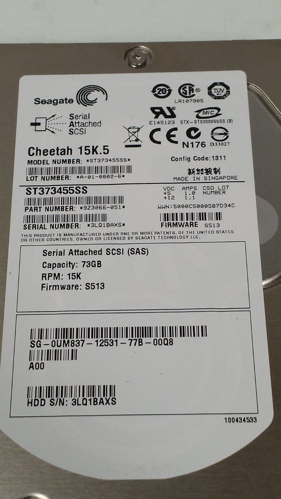 Seagate Cheetah 73.4 GB, 15000 15K RPM, 3.5" SAS Serial-Attached SCSI ...