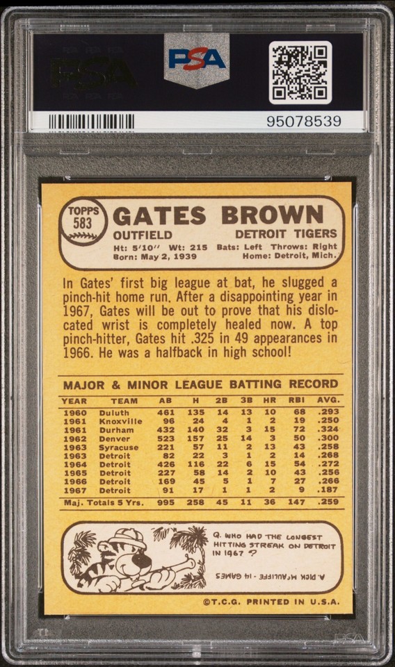 1968 Topps #583 Gates Brown PSA 8 NMMT Detroit Tigers | eBay