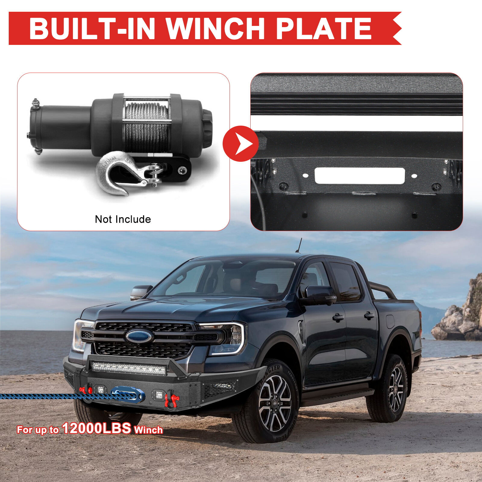 For 2019-2023 Ford Ranger Steel Front Bumper with Winch Plate & Led ...