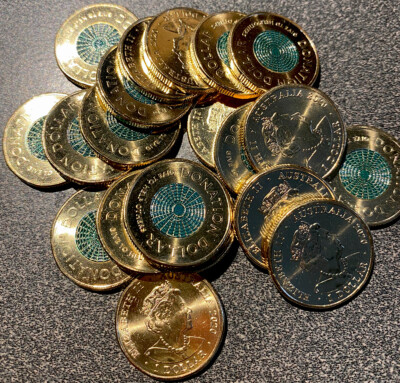 $1 Gold Dollar Coin - Colour Green Circle - Collectable Australian Coin ...