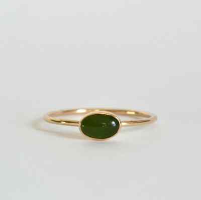 Dainty Oval Shape 0.50CT Simulated Jade Pure 10K Yellow Gold Women ...