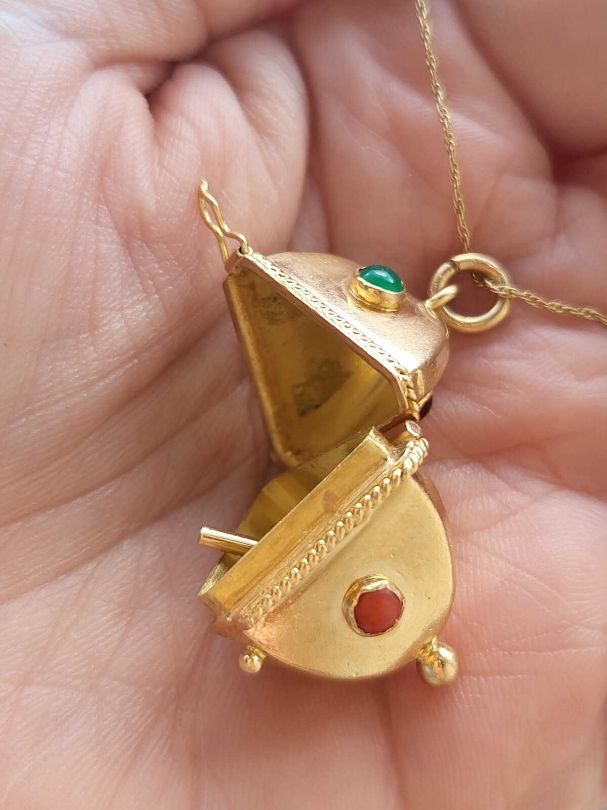 Vintage 18k Yellow Gold Etruscan Charm Pendant Multi Gem Locket with a ...
