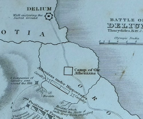 c1825 THUCYDIDES ANCIENT GREECE MAP BATTLE OF DELIUM POSITION PAGONDAS ...