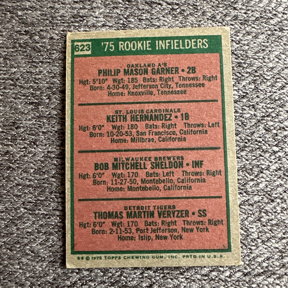 1975 Topps Mini #623 1975 Rookie Infielders (Phil Garner / Keith ...