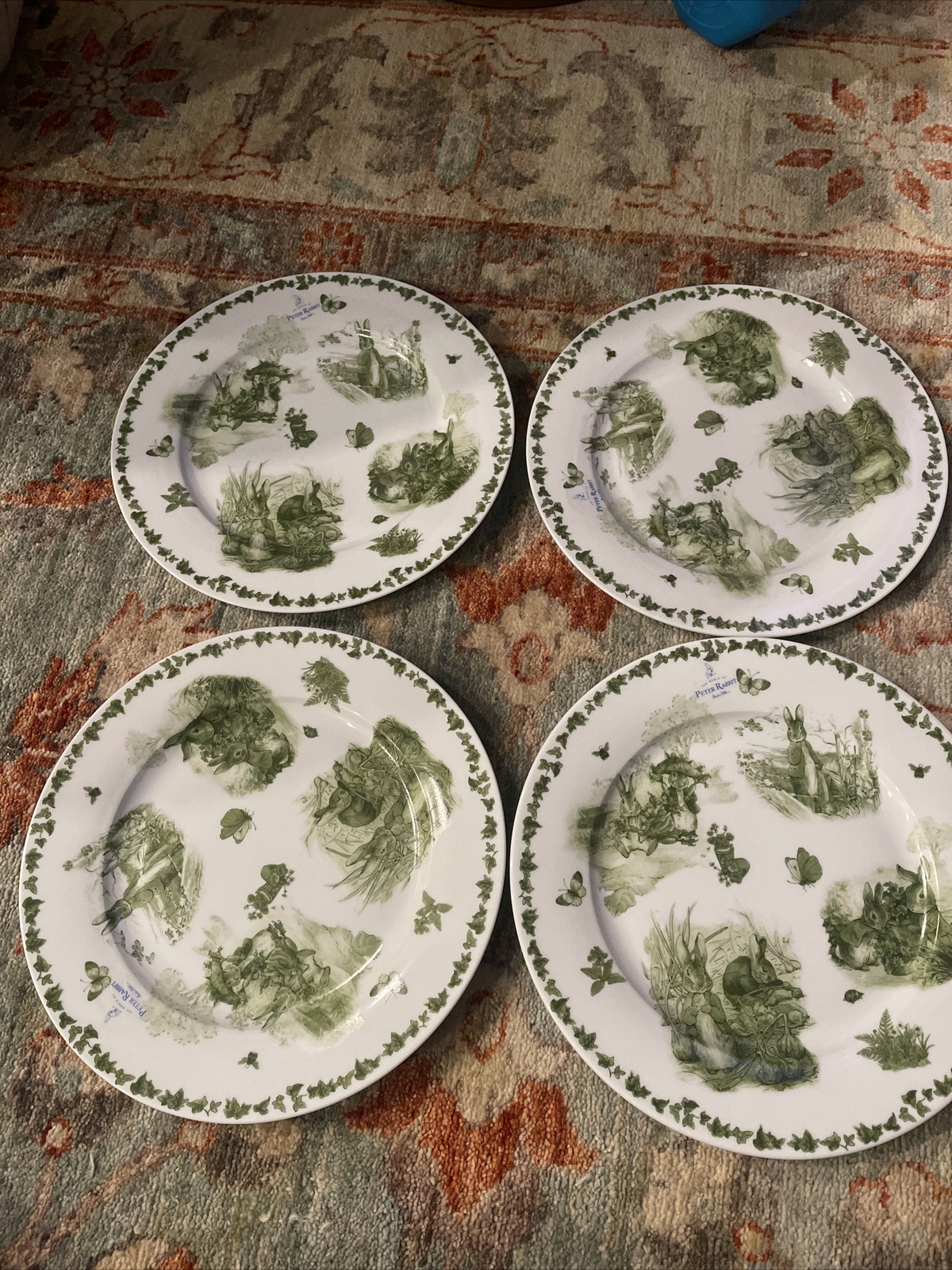 4 Green Toile Peter Rabbit Dinner Plates /The World of Beatrix Potter ...