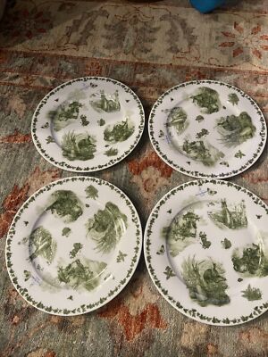4 Green Toile Peter Rabbit Dinner Plates /The World of Beatrix Potter ...