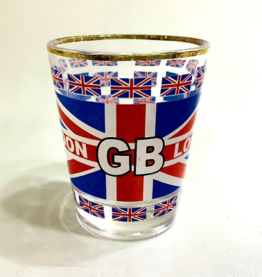 London GB Union Jack Shot Glass Gold Rim | eBay