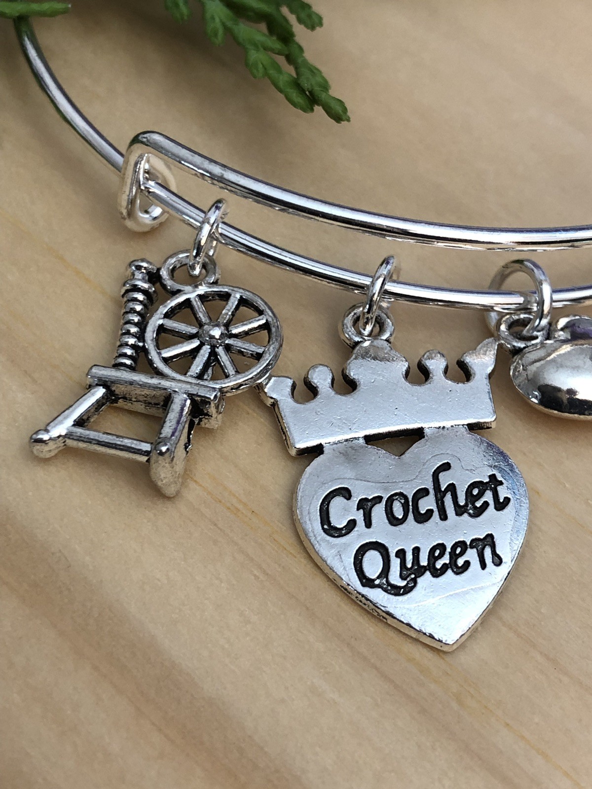 Crochet Queen & Yarn Silver charms Expandable Bangle Bracelet | eBay