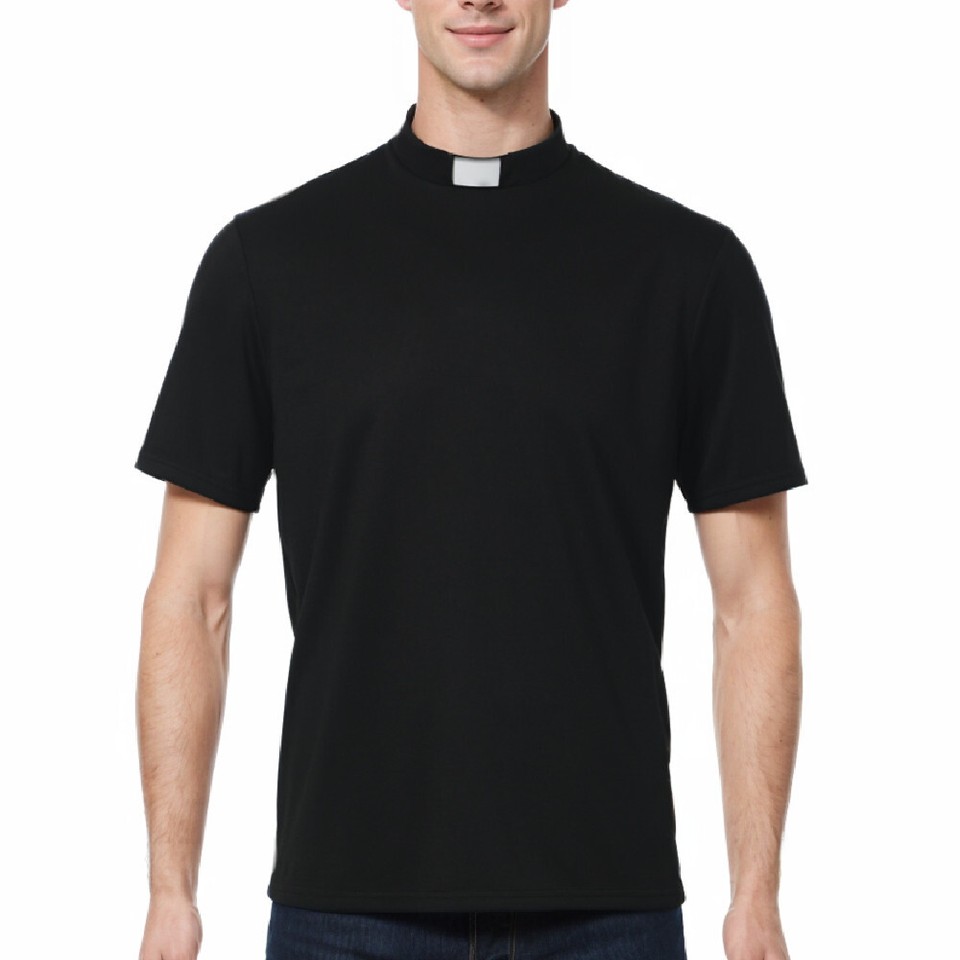 Mens Clergy Shirt Priest Vicar T Shirt Pastor Tops with Clerical Tab ...