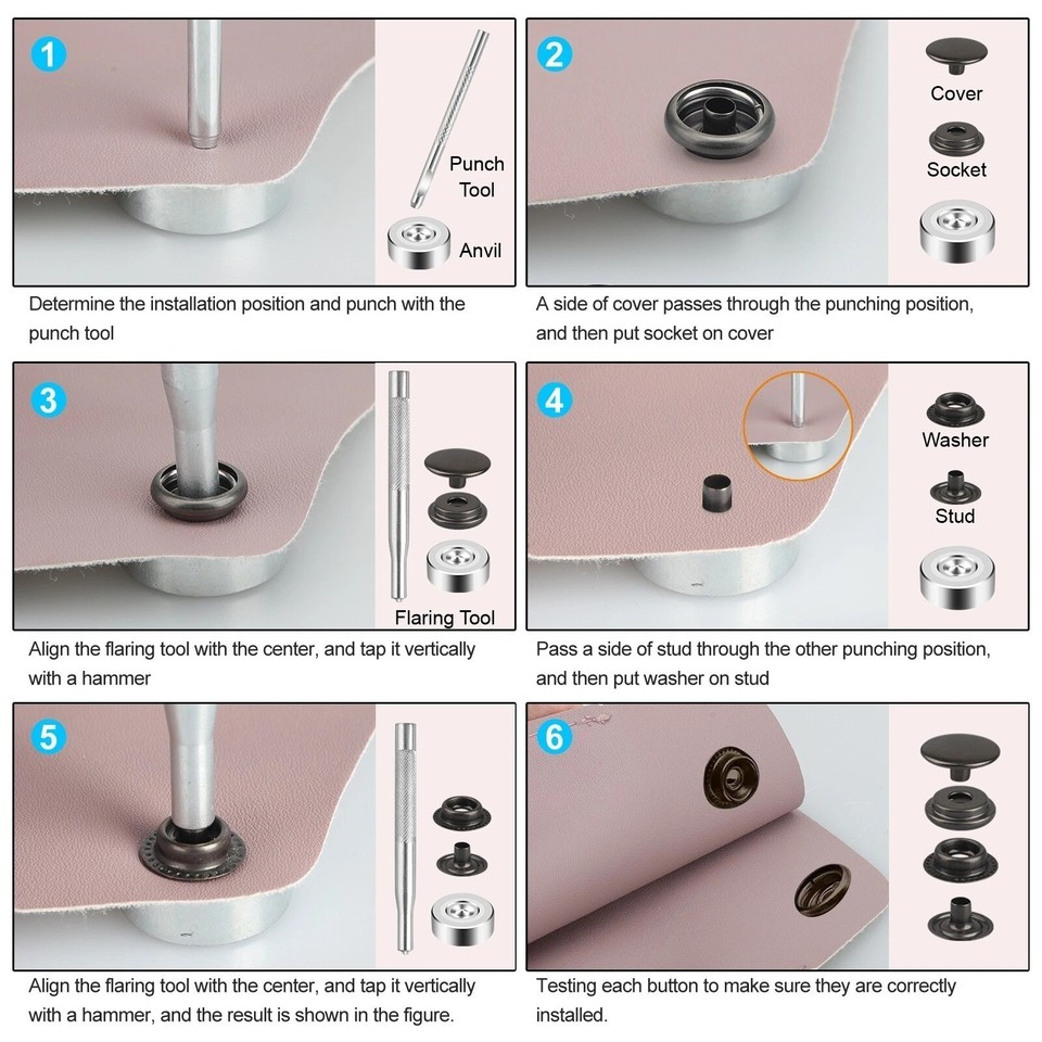 Snap Fastener Tool Adjustable 70 5/8 Snap Fastener Button kit ...