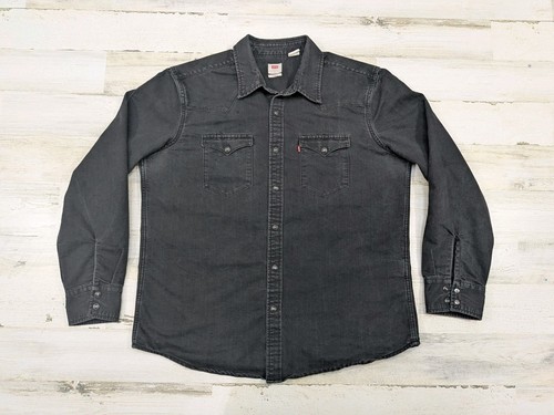 Levis Shirt Mens Large Standard Fit Black Denim Pearl Snap 85745 | eBay