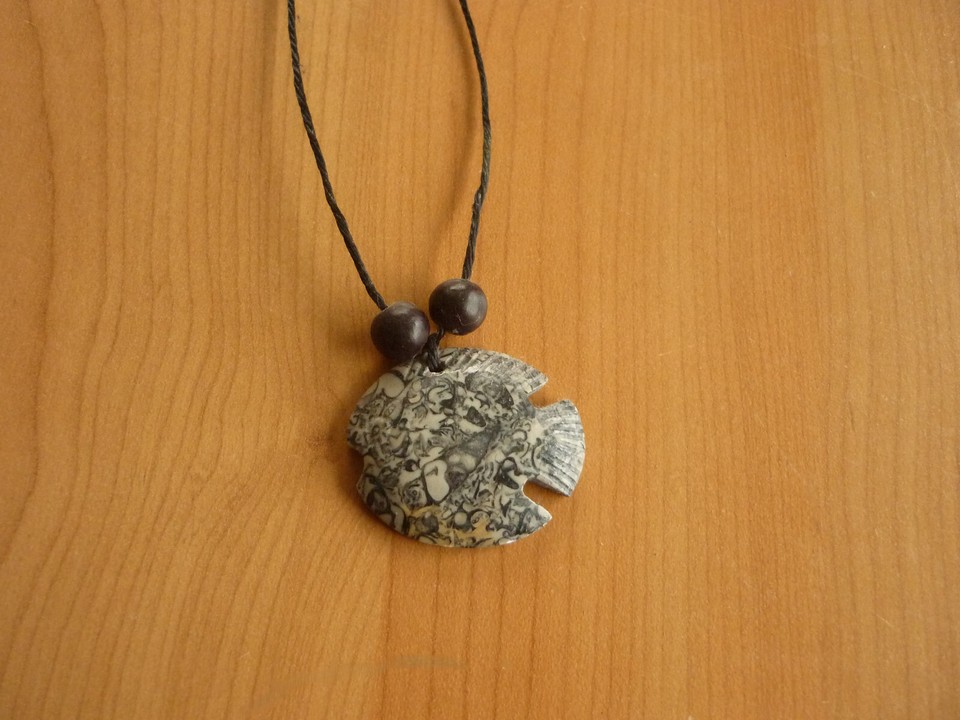 Zwarte verstelbare touw ketting met grijze stenen vis hanger | eBay