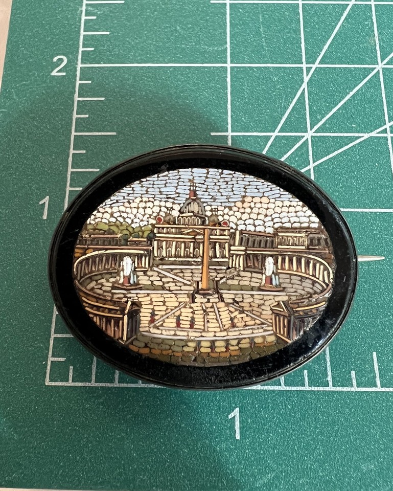 Antique Italian Micro Mosaic Sterling Silver Vatican City Pin Brooch ...
