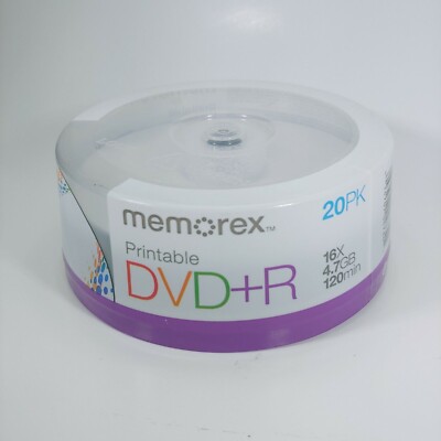 Memorex Printable Recordable DVD+R 16x 120 minute 4.7 GB Spindle 20 pk ...