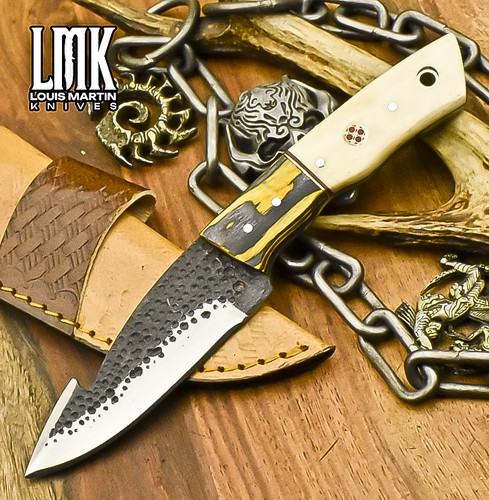 LMK Hand Crafted Skinner Knife w/Gut Hook ATS-34 Steel Bone Tactical | eBay