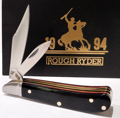 Rough Ryder Bear Head Reserve 2 Blade Peanut Black Smooth Bone Pocket ...