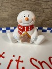 Let It Snow Platter Snowman blue and white checkered. Ceramic Christmas ...