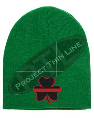Shamrock RED Line Firefighter IAFF Knit Irish Winter Hat Skull Cap ...