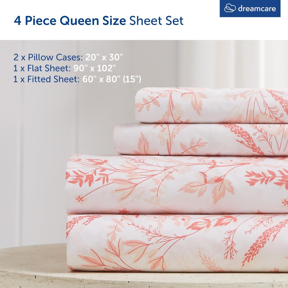 Queen Size Sheets - Floral Sheets Queen Size Bed Set - 4pcs Queen Sheet ...